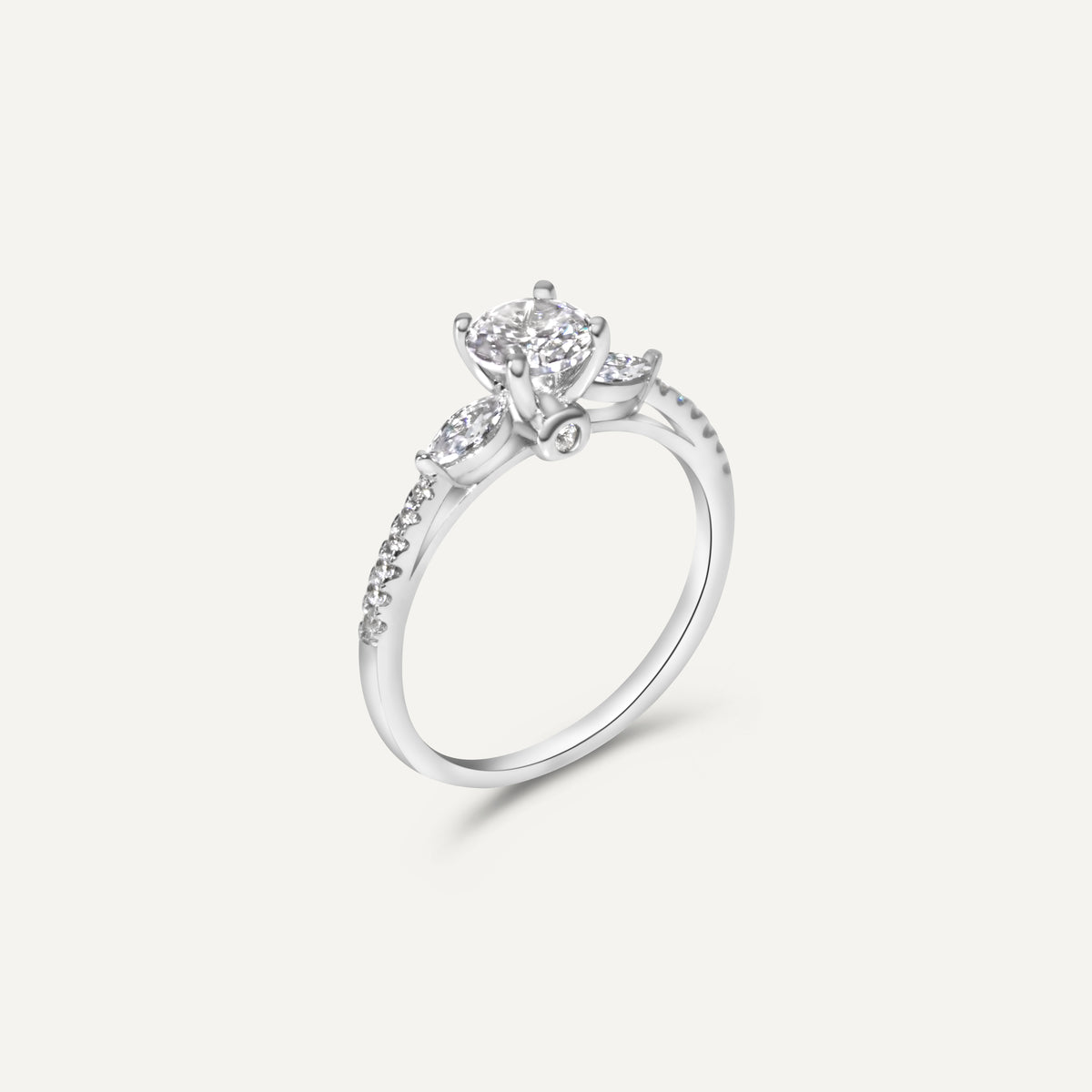 Three Stone Trilogy Ring in Sterling Silver – House of Zarrin